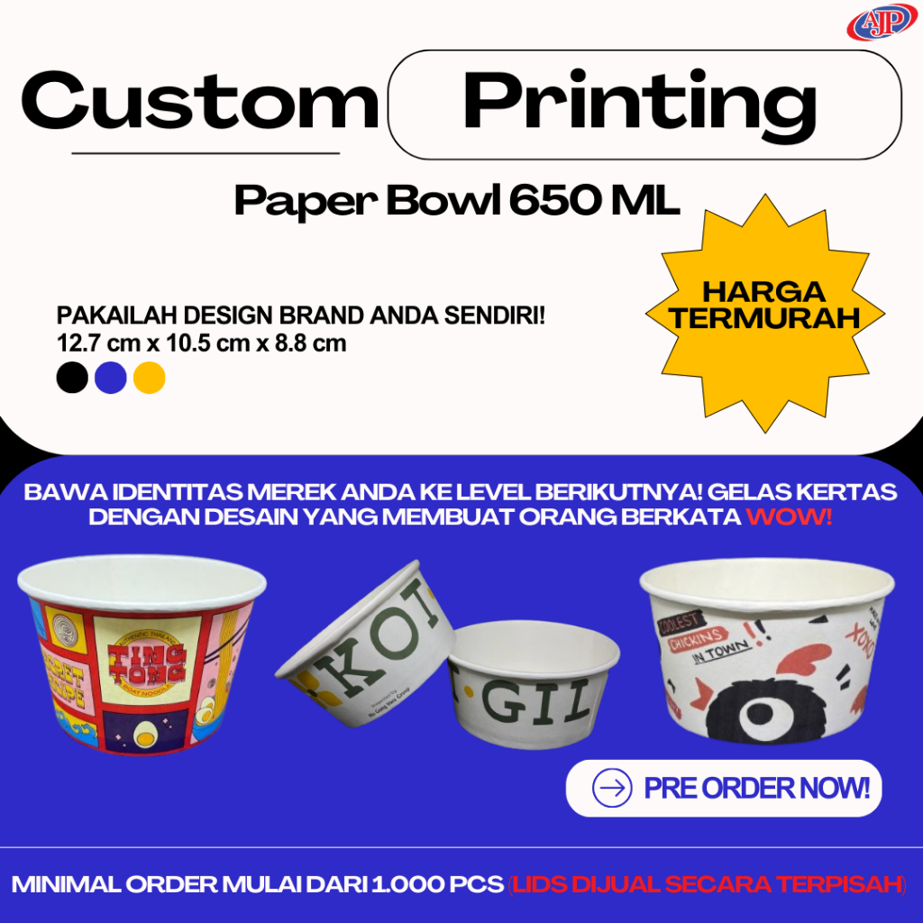 Jual Custom Printing Paper Bowl 650 ML (22 Oz) | Shopee Indonesia