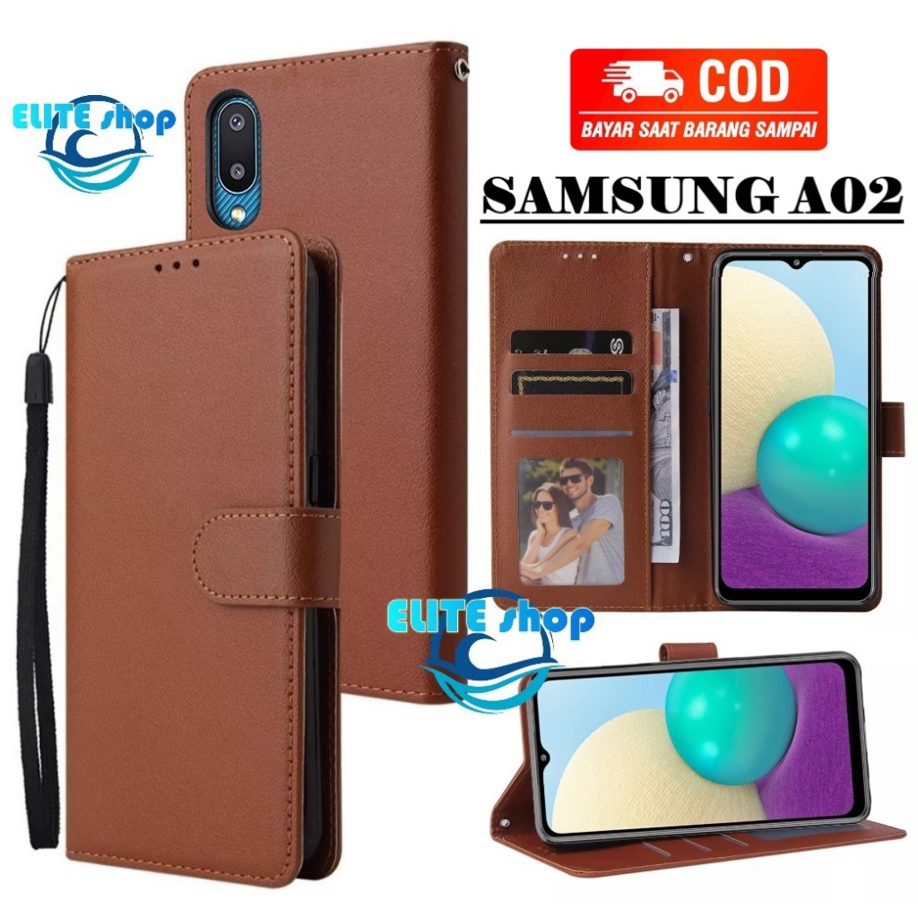 Jual Casing SAMSUNG A02 model flip buka tutup case kulit ada tempat ...