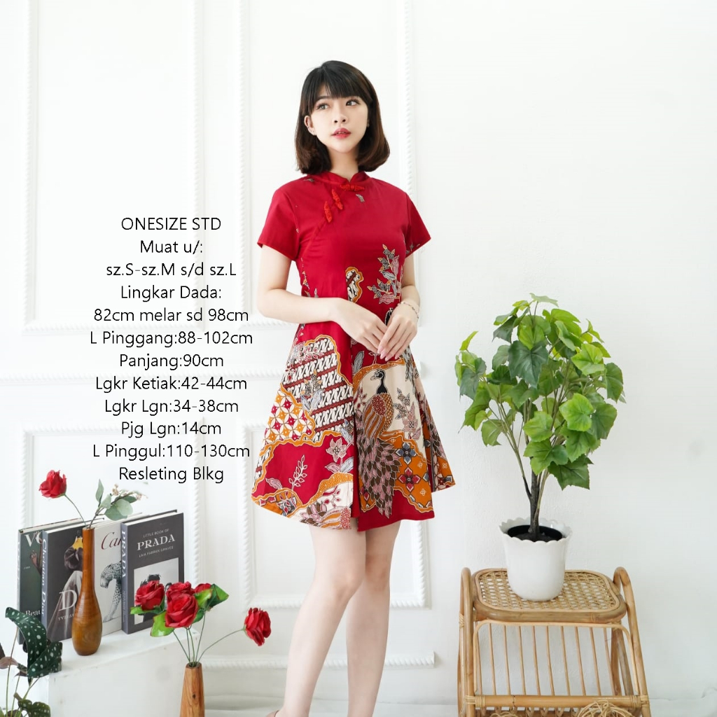 Jual Baju merah big size Dress Imlek jumbo Wanita Baju Batik Dress ...