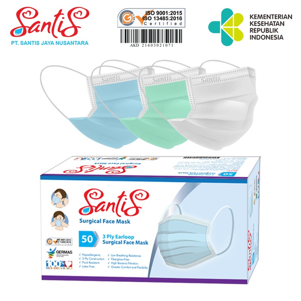 Jual Masker Medis Earloop 3 ply SANTIS (Izin Kemenkes dan ISO) | Shopee ...