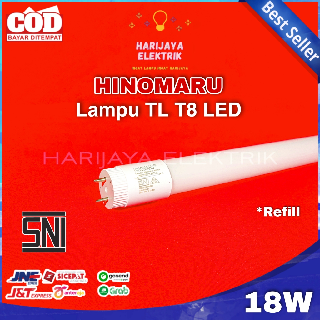 Jual HINOMARU LAMPU TL T8 LED REFILL 18 WATT 120 CM NEON TUBE LIGHT PUTIH PER DUS ISI 30 PCS ...