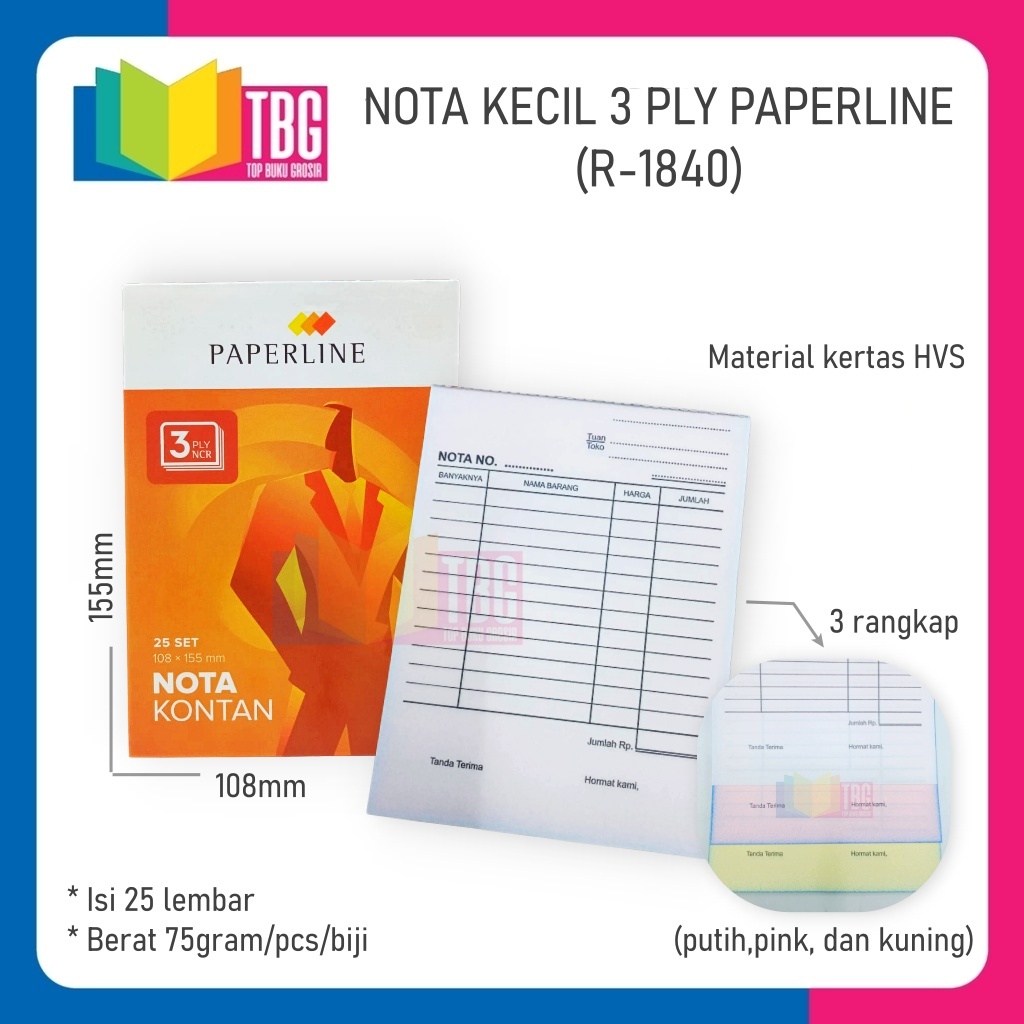 Jual 1 PCS NOTA KECIL 3 PLY PAPERLINE / NOTA TANDA BUKTI / NOTA KONTAN ...