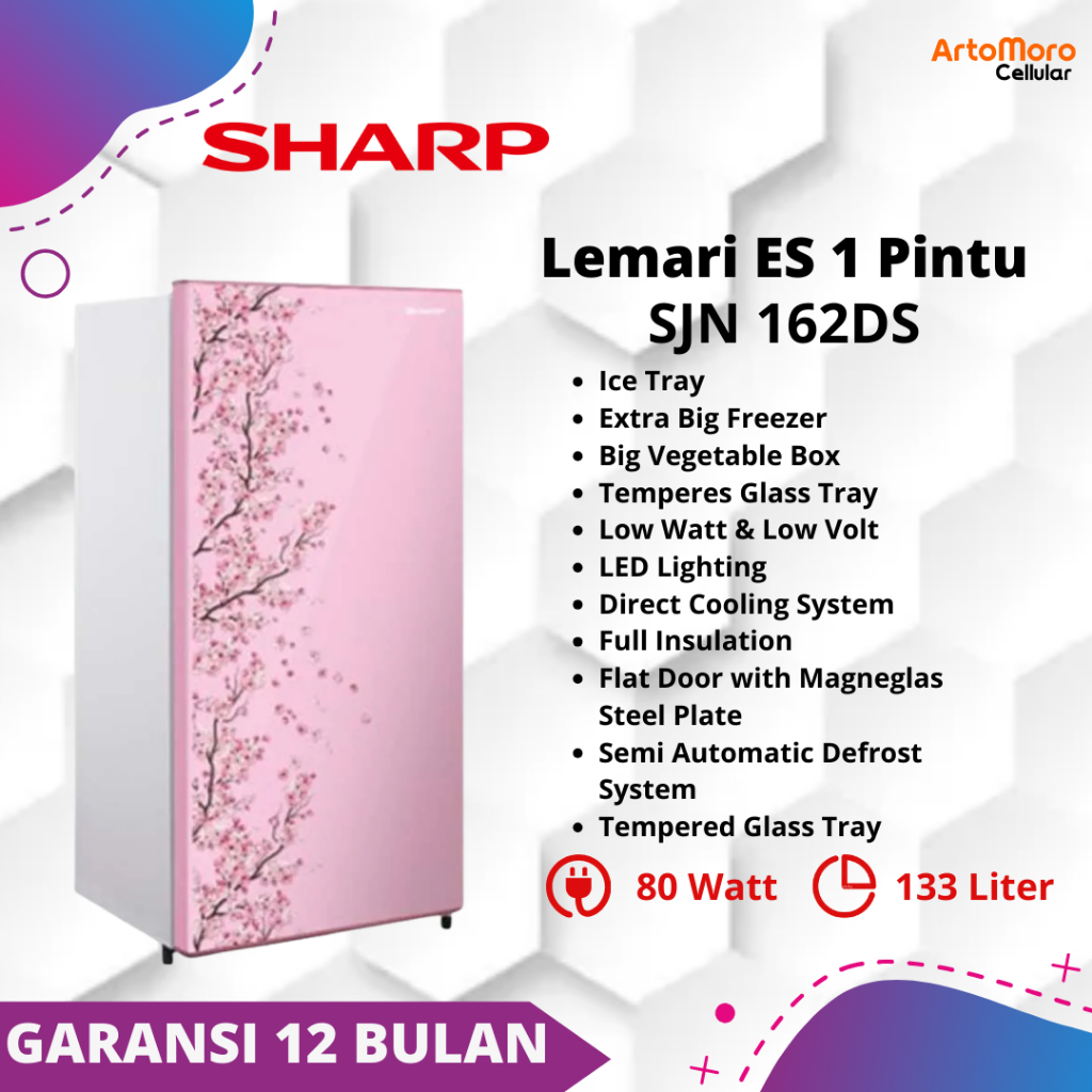 Jual Lemari Es | SHARP SJ N 162 D SP / SAKURA PINK KULKAS LEMARI ES 1 ...