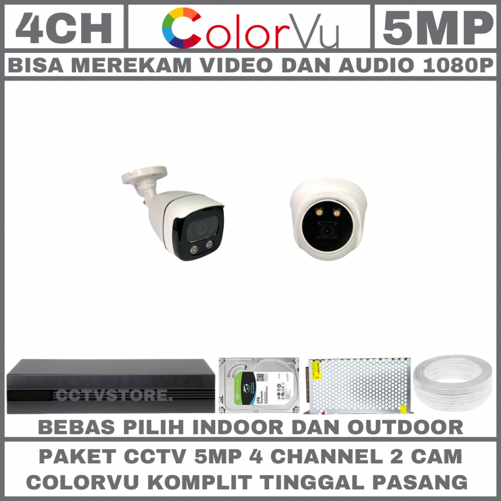 Jual Paket cctv colorvu 5mp 4 channel 2 camera turbo hd audio series ...