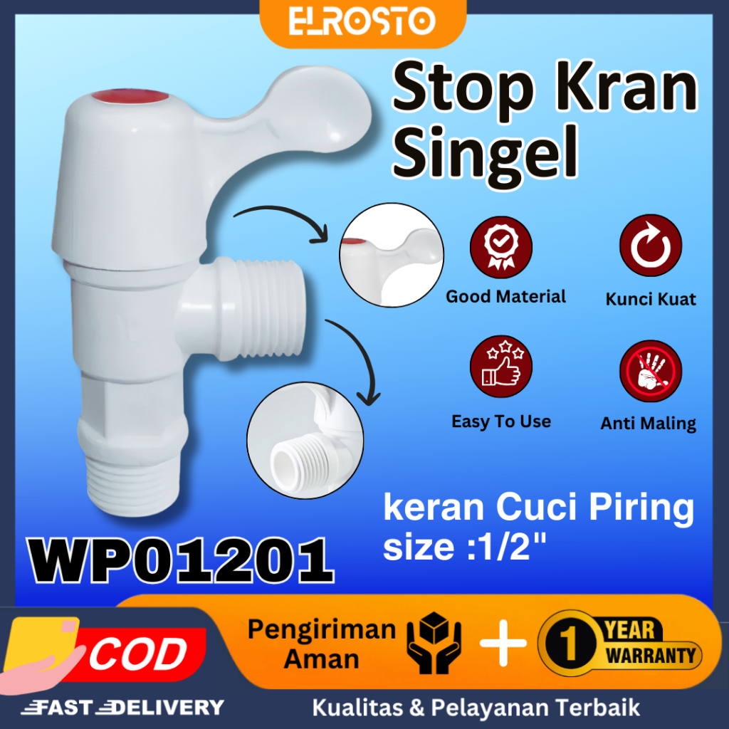 Jual ELROSTO Stop Kran PVC LESSO MDN 1/2 Inch Keran Shower/Closet ...