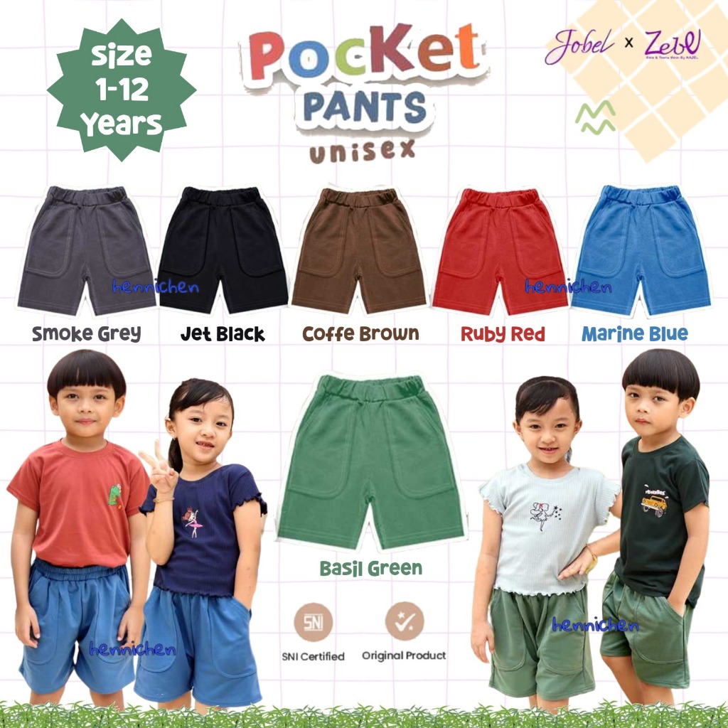 Jual Jobel x Zebe Pocket Pants (1 - 12 tahun) Celana Pendek Anak Unisex Bawahan Celana Anak ...