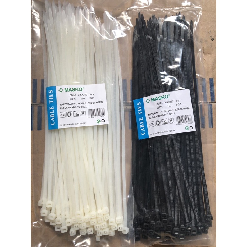Jual Kabel ties tali sabuk 250mm 3,6 x 250 mm 25 cm isi 100 pcs merk masko | Shopee Indonesia