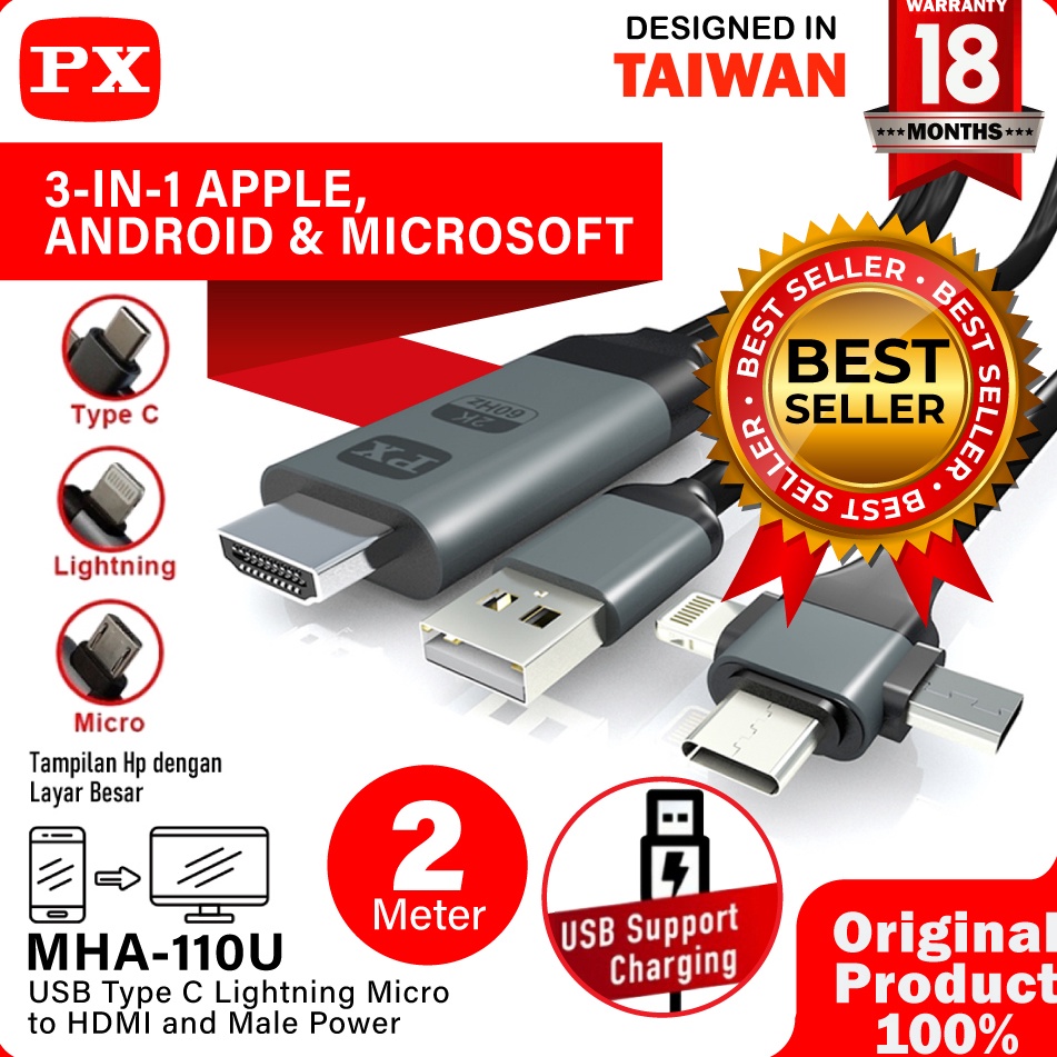 Jual KODE X44O Kabel HDMI to USB Micro Type C Lightning Converter TV ...