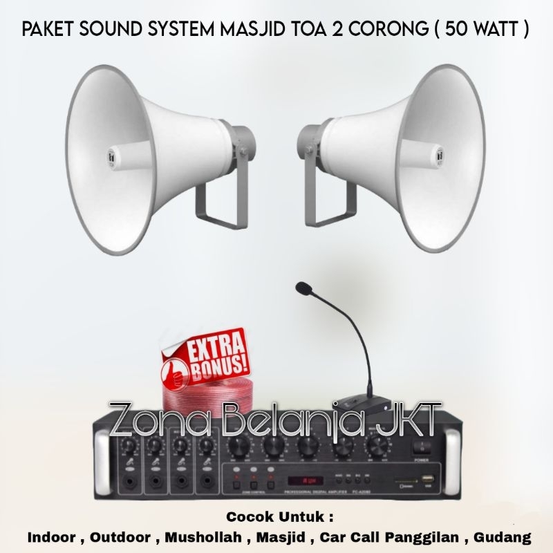 Jual PAKET SOUND SYSTEM TOA MASJID MUSHOLA PANGGILAN 2 SPEAKER CORONG TOA 50 WATT AMPLIFIER USB ...