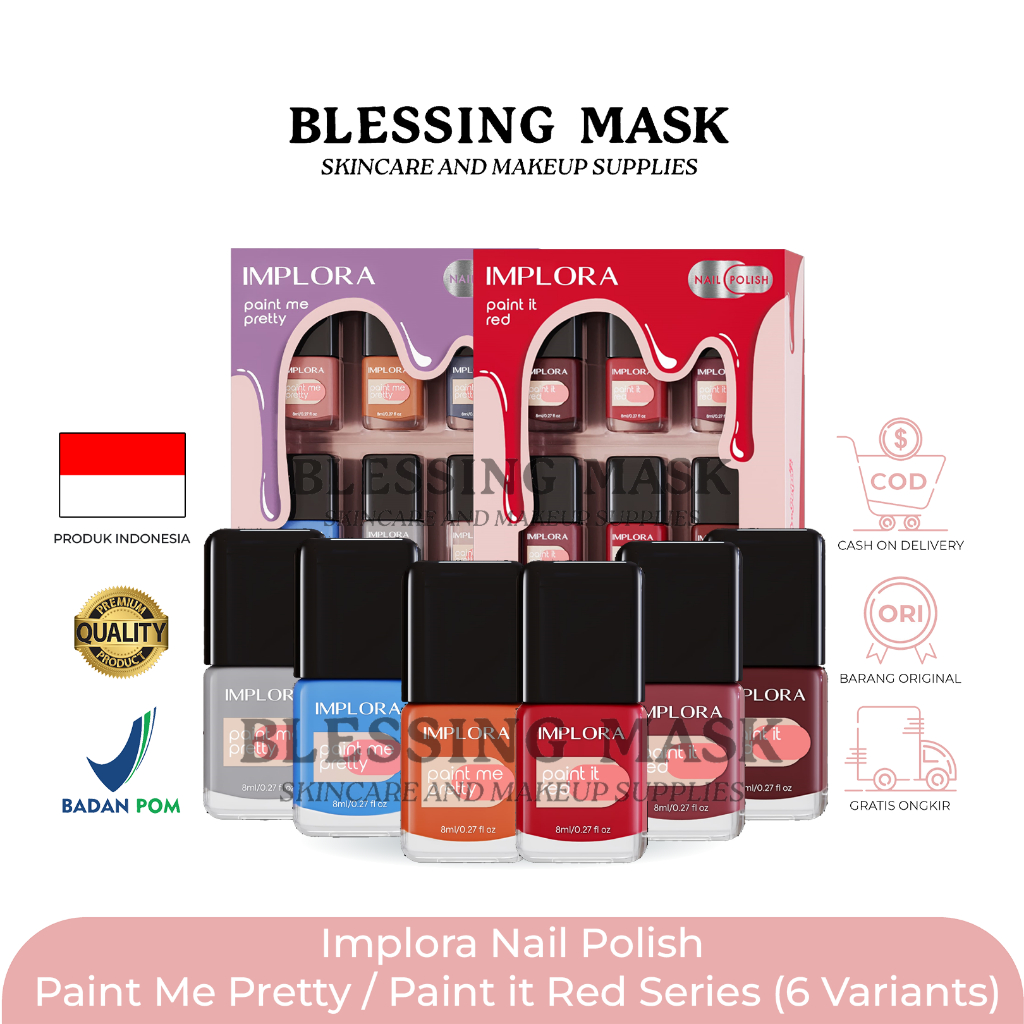 Jual IMPLORA Nail Polish | Kutek Red | Clear | Nudes | Wonder | Shopee ...