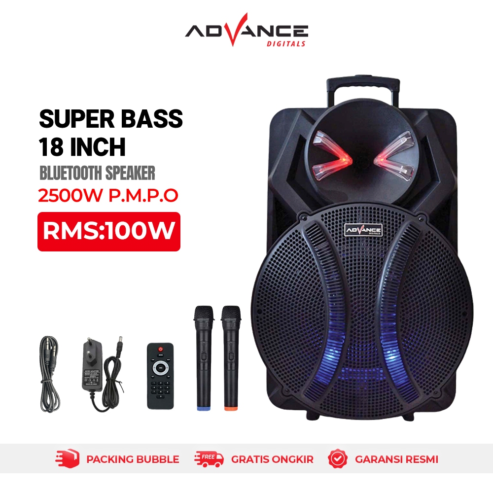 Jual Advance K-1812 Speaker Bluetooth Portable 18 Inch Free 2bh Mic Wireless | Shopee Indonesia