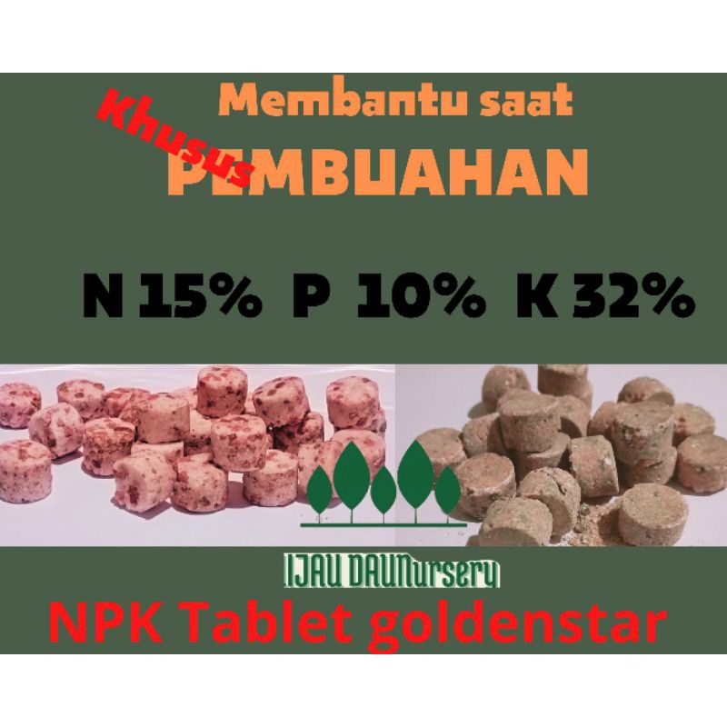Jual NPK tablet golden star merah untuk pembuahan 15% 10% 32% isi 50 ...