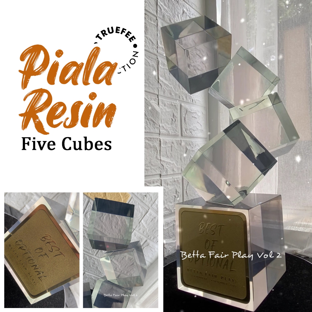 Jual PIALA RESIN FIVE CUBES WITH PLATE LIMA KUBUS RESIN BENING DENGAN ...