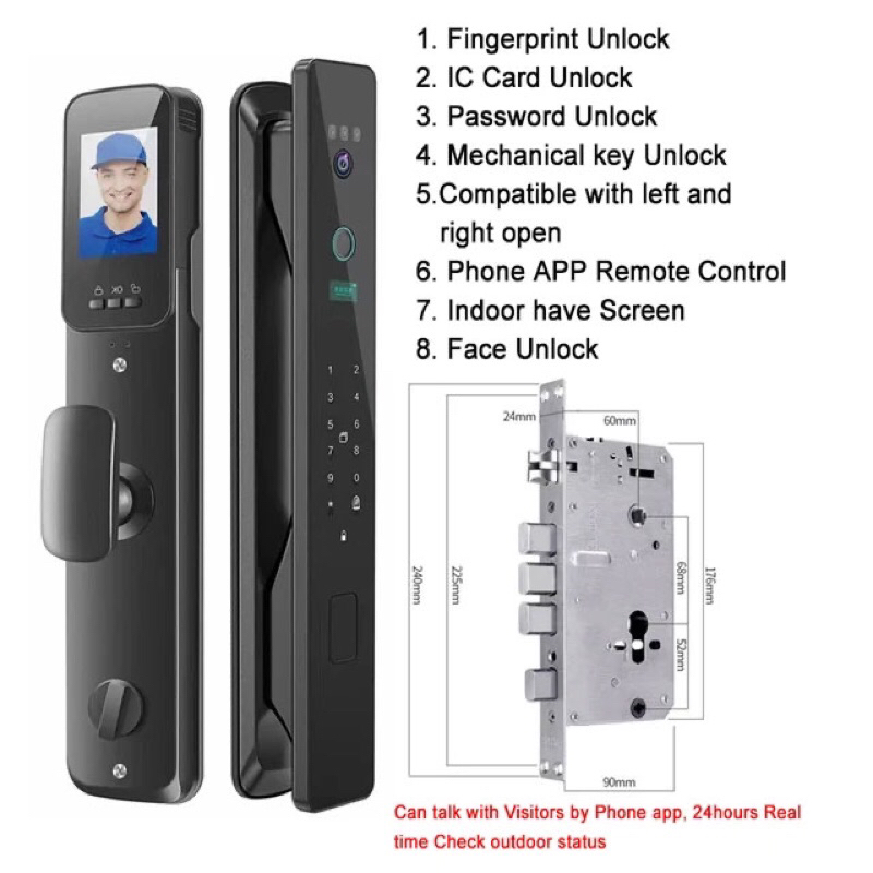 Jual SMART DOOR LOCK 3D FACE RECOGNITION FINGERPRINT + PIN + CARD + KEY ...
