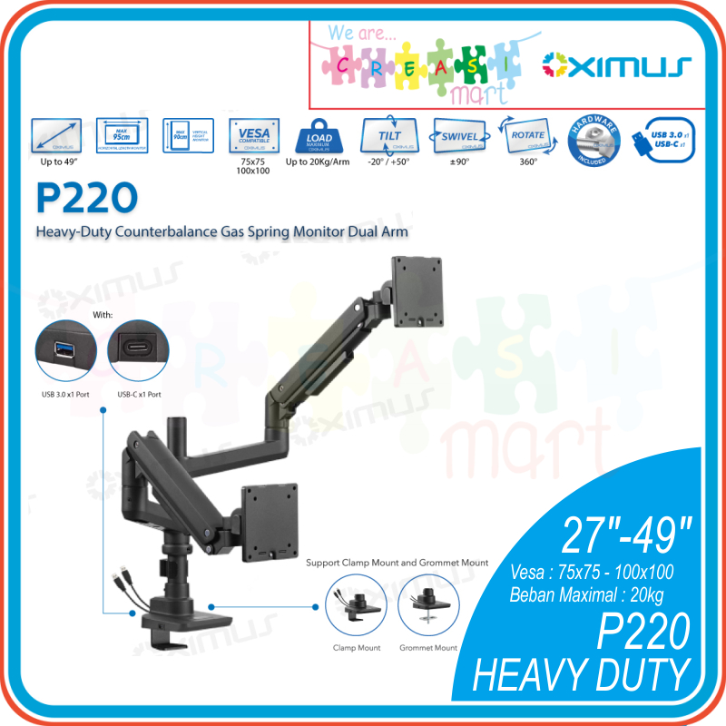 Jual Bracket Monitor Meja Dual Arm HEAVY DUTY Gas Spring Desk Mount TV ...