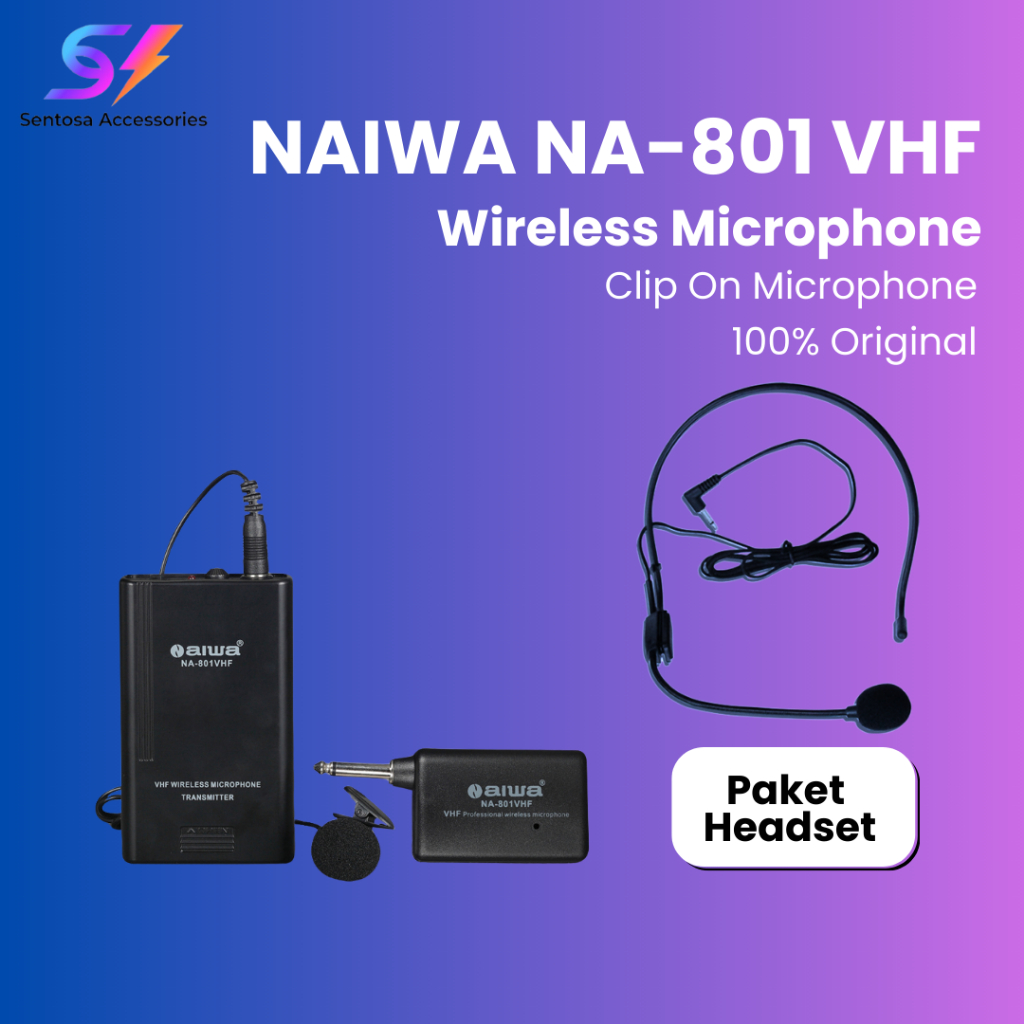 Jual Microphone Clip On Wireless Naiwa Na-801 VHF Original Mik Jepit Wireless paket headset ...