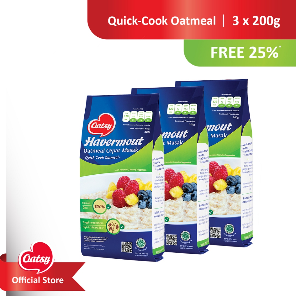Jual OATSY Quick Cook Oatmeal 200g + Free 25% (Triple Pack) | Shopee ...