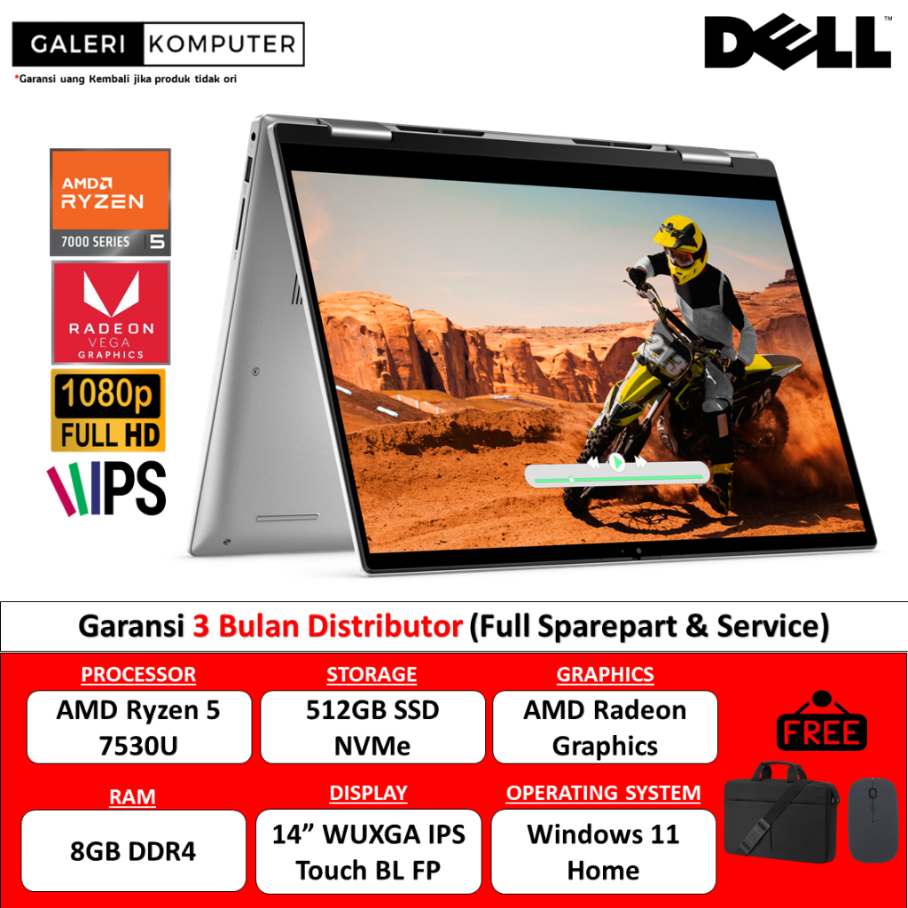 Jual Dell Inspiron 14 7435 2in1 AMD Ryzen 5 7530U 8GB 512GB WUXGA IPS ...