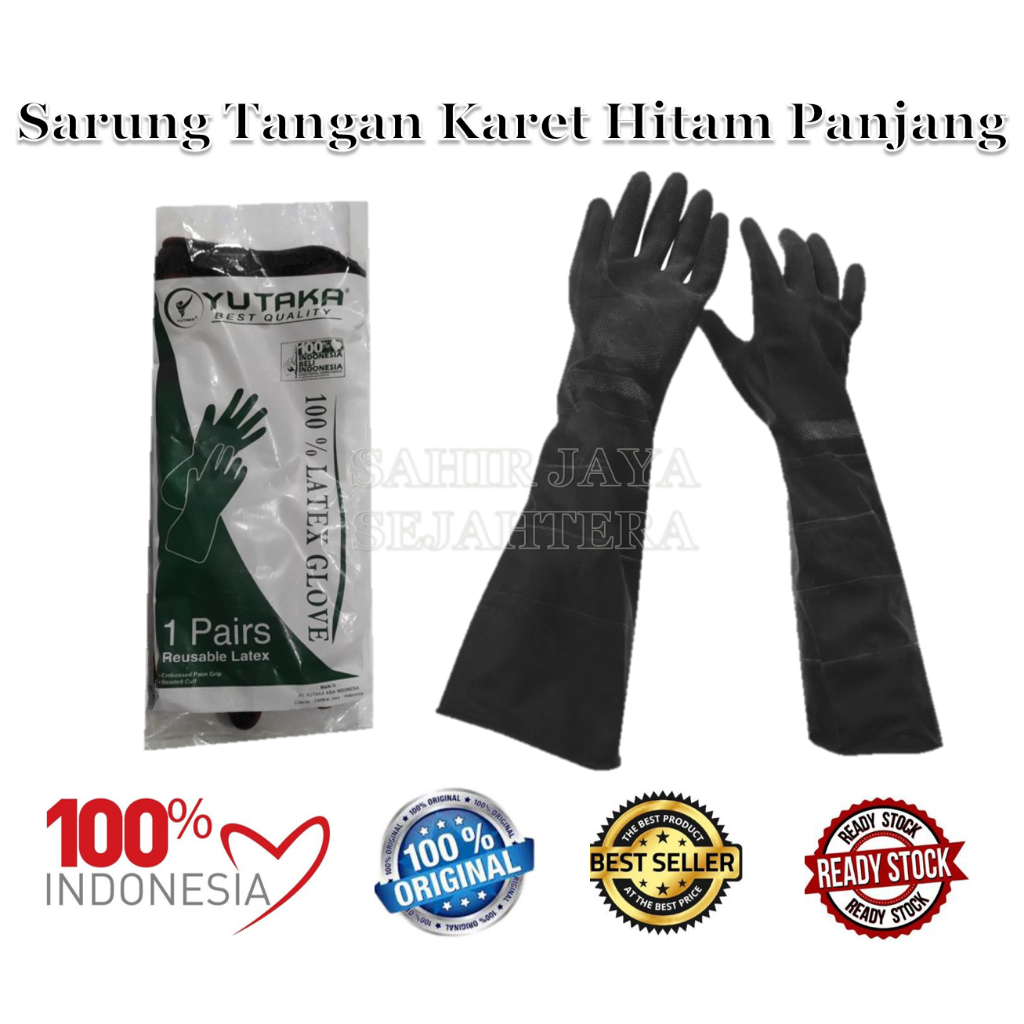 Jual Sarung tangan karet hitam panjang 40cm tebal Latex glove hitam ...