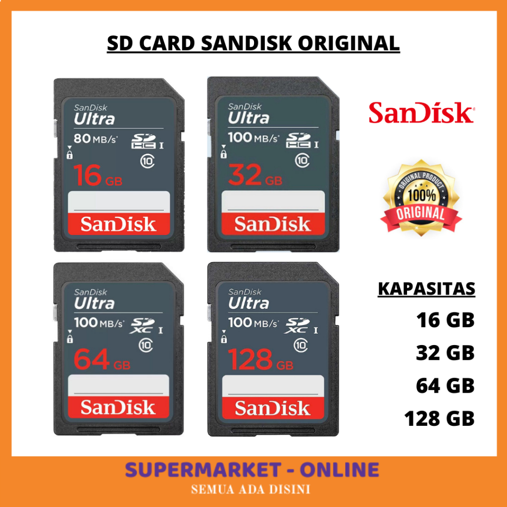 Jual ORIGINAL "SANDISK" MEMORY SD CARD 16GB 32GB 64GB 128GB SUPPORT ...