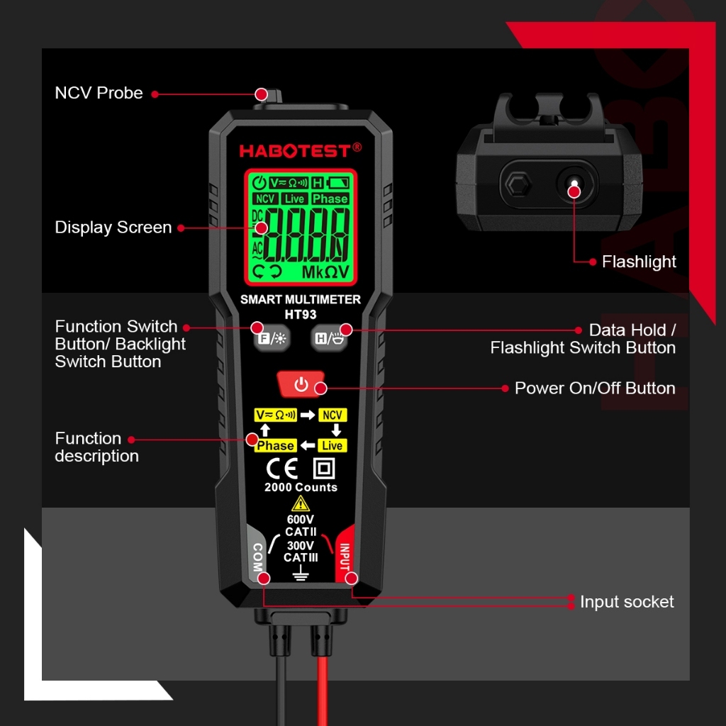 Jual HABOTEST HT93 Digital Multimeter Voltage Tester Pen NCV AC/DC ...