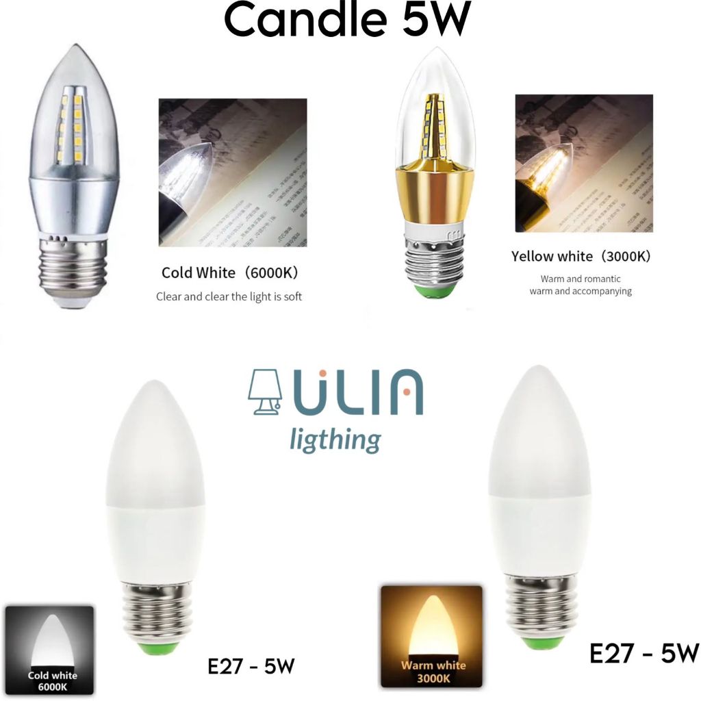 Jual LAMPU CANDLE 5W LED BOHLAM 5WATT E14 E27 PUTIH KUNING TERANG BAGUS JAGUNG SUSU LAMPU HIAS ...