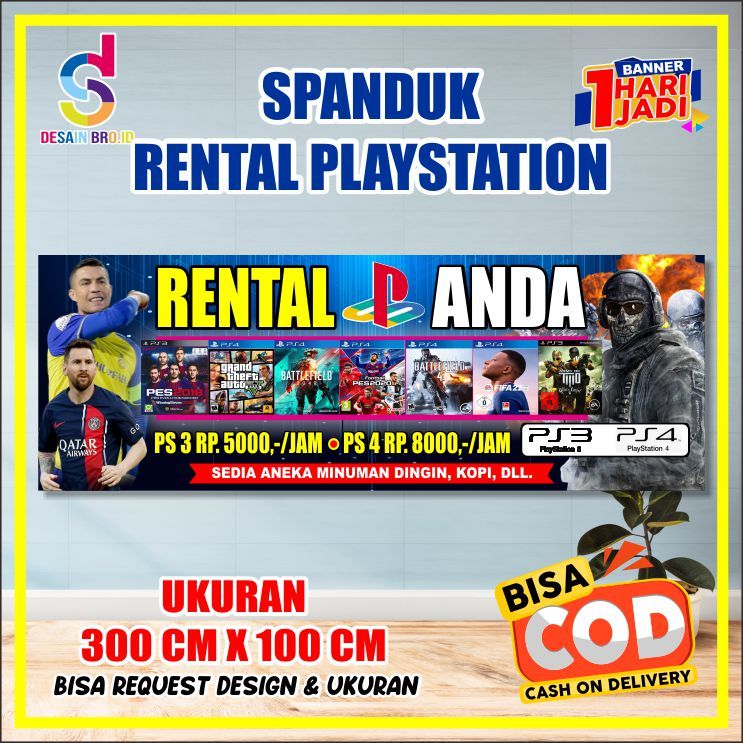 Jual BANNER/SPANDUK RENTAL PLAYSTATION ( BISA CUSTOM ) UKURAN 300X100 ...