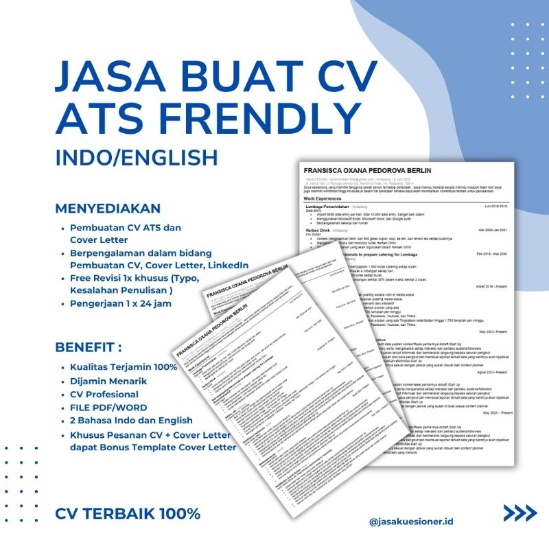 Jual CV ATS Indo/Inggris CV Frendly | Shopee Indonesia