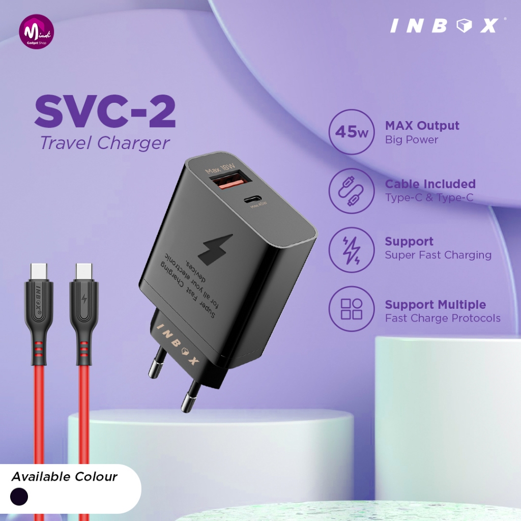 Jual Inbox Kepala Charger SVC-2 45W Super Fast Charging Dual Port USB ...