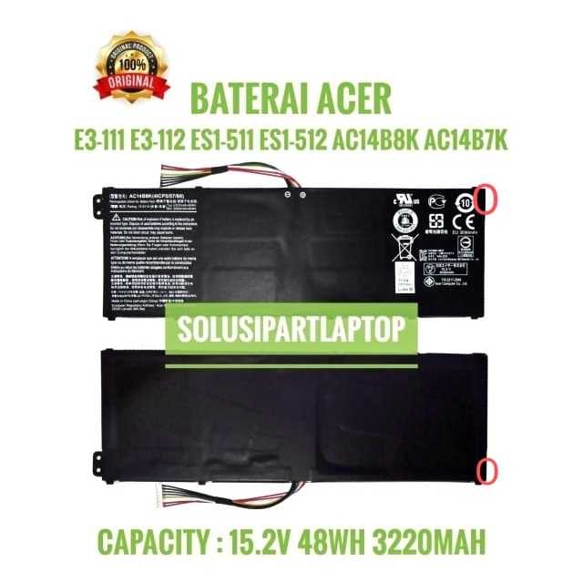 Jual BATERAI ACER E3-111 E3-112 ES1-511 ES1-512 AC14B8K AC14B18J HIGH ...