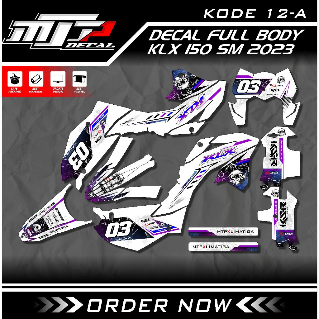 Jual Stiker Decal KLX 150 SM Full Body Terbaru 2023 Custom Super Glossy MTP DECAL Kode 12 ...