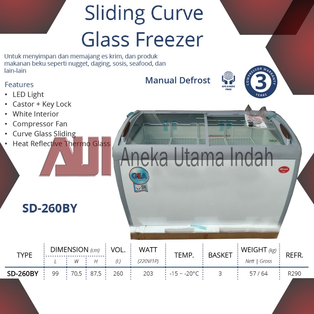 Jual Gea SD-260BY Sliding Curve Glass Freezer - Freezer Kaca Cembung ...