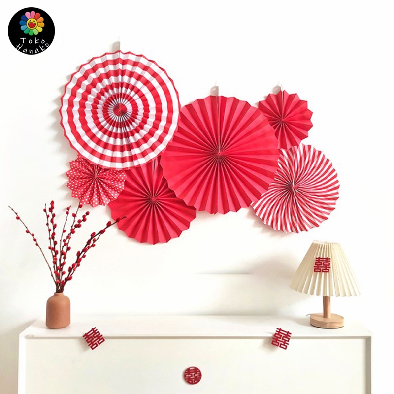 Jual Red And White Paper Fan Paper Fan Set Paper Fans Flower Paper Fan ...