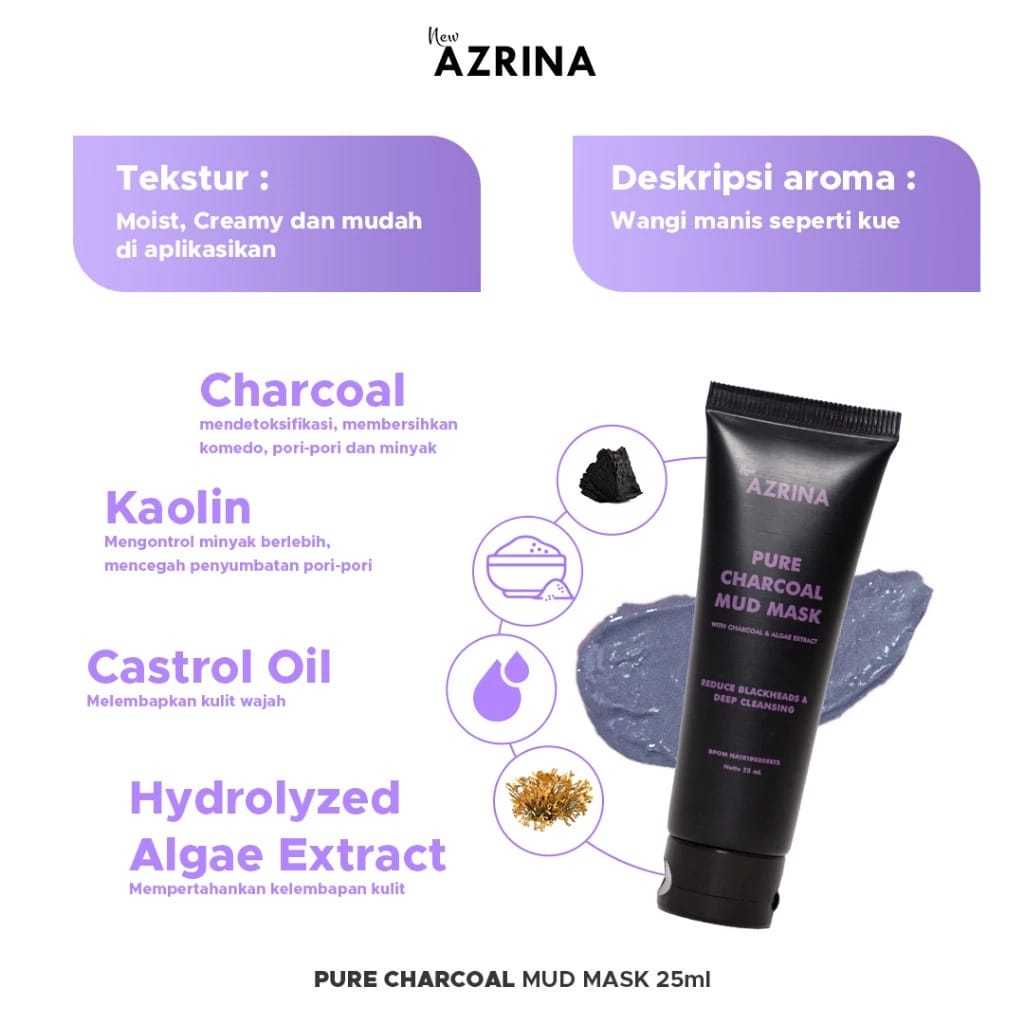 Jual MEMEY New AZRINA Pure Charcoal Mud Mask 25ml | 50ml | Shopee Indonesia