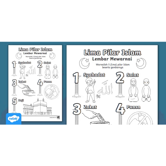 Jual Printable Worksheet Kertas Mewarnai Tema Lima Pilar Islam Coloring ...