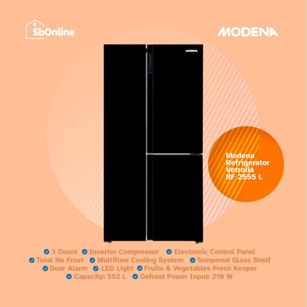 Jual KULKAS 3 PINTU BY MODENA - VETROLIA - RF 2555 L | Shopee Indonesia
