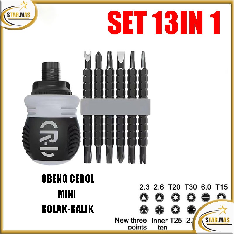 Jual Obeng CRV Set 13in1 Obeng Cebol buntek karet Dua Arah bolak balik ...