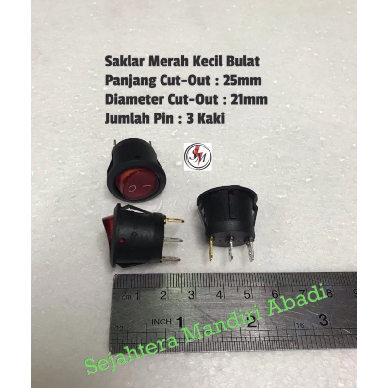 Jual Saklar Merah Kecil Bulat ON OFF Indikator Lampu 3 Pin Kaki ...