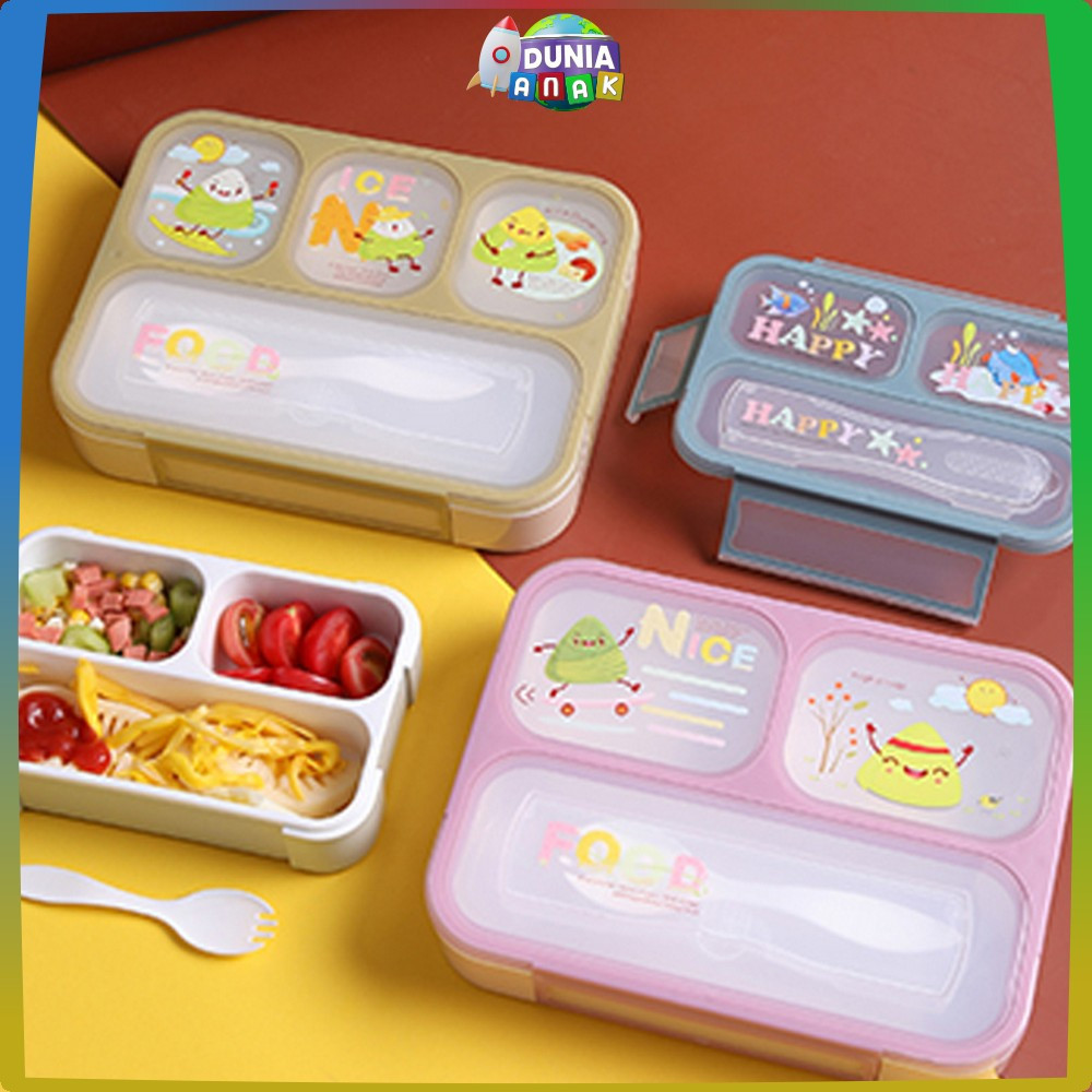 Jual Tempat Makan Anak 3 Sekat 900ML Karakter dengan Sendok BPA FREE / Lunch Box Set Anak Motif ...