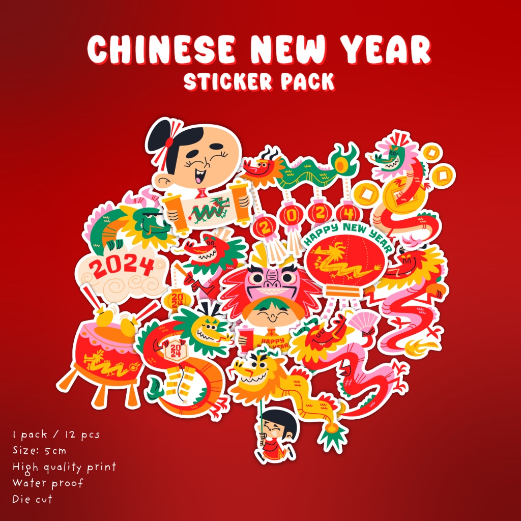 Jual Stiker Imlek CNY 2024 Naga | Chinese New Year Dragon Sticker Pack ...