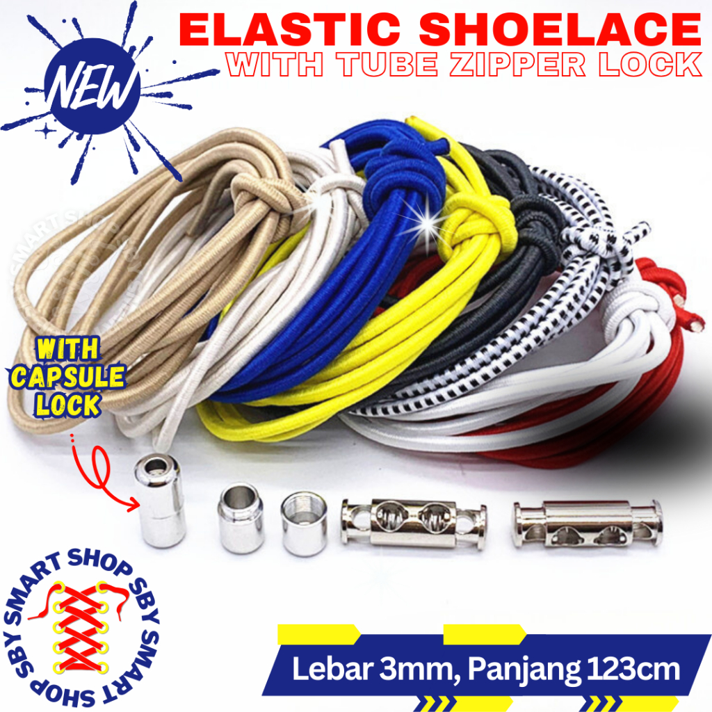 Jual (AL) TUBE ZIPPER LOCK Elastic Shoelace Tali Sepatu Elastis dengan ...