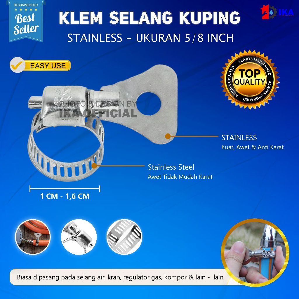 Jual Klem Selang KUPING PUTAR BESI KENMASTER/ Pengunci Selang KUPING ...