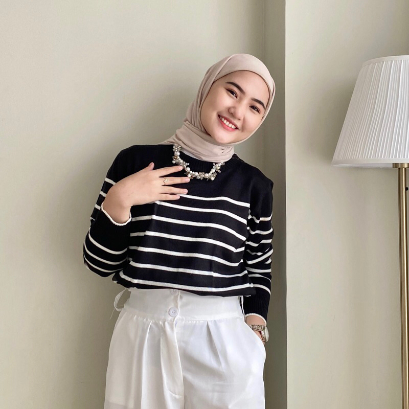 Jual sweater rajut kyra striped shirt - blouse garis garis - atasan ...