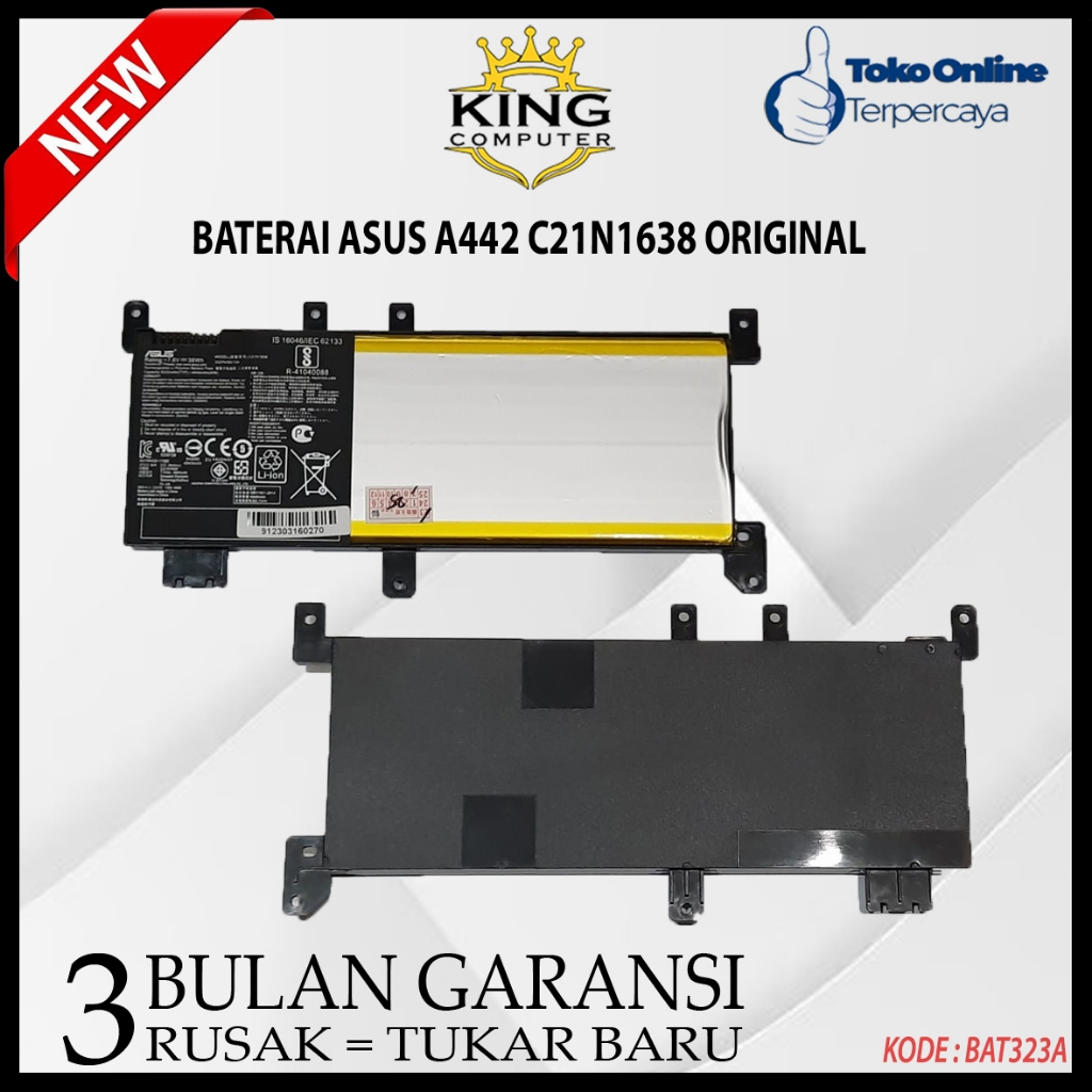 Jual BATERAI ASUS A442 A442U A442UR X442 X442U F442U A480U C21N1638 ...