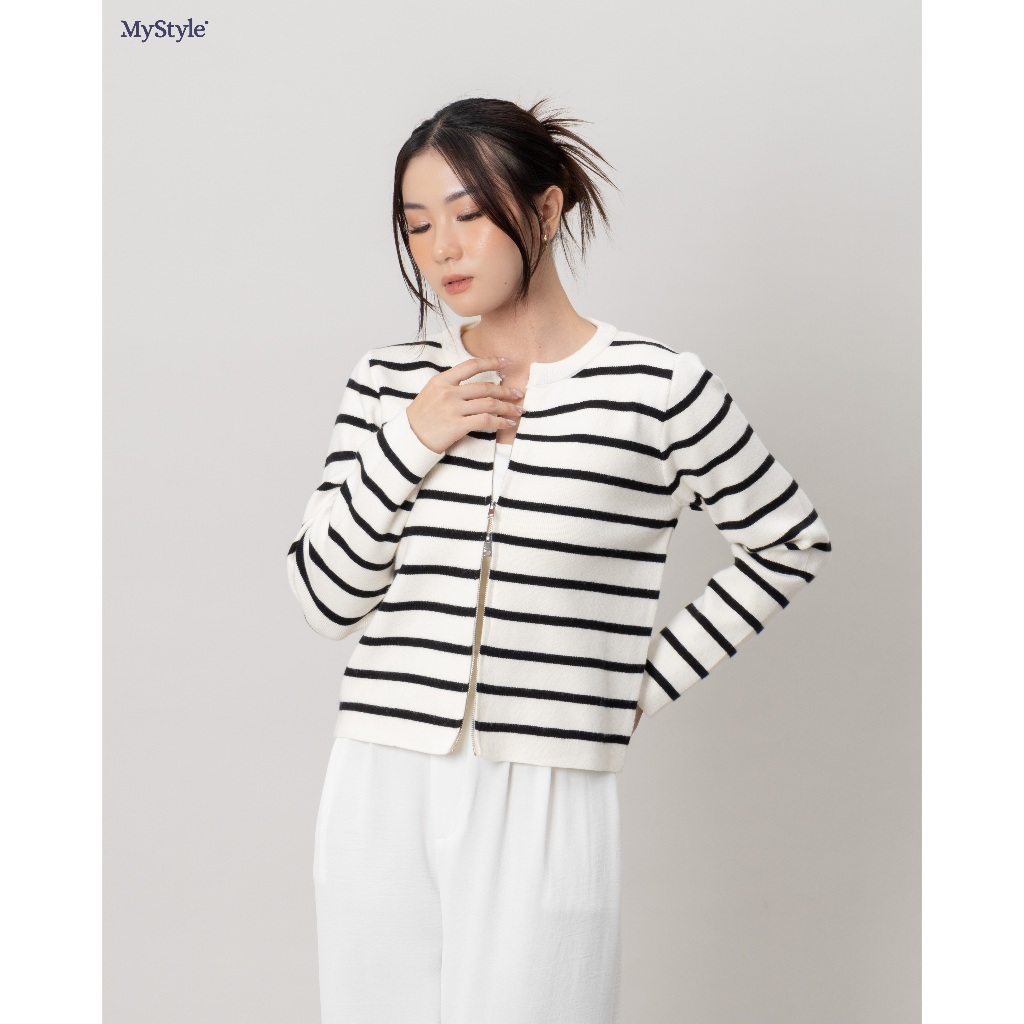 Jual MyStyle Skaila Stripe Knit Top | Atasan Jacket Outerwear Salur ...