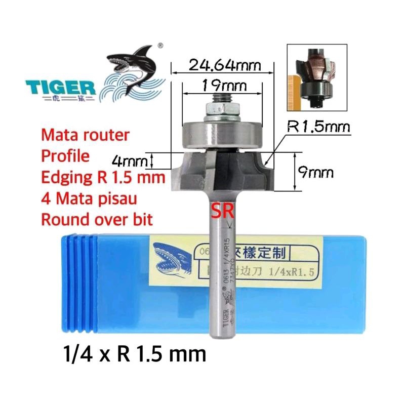 Jual Mata Router/ Profil Edging R 1.5mm 4 Mata Pisau/ Round Over Bit ...