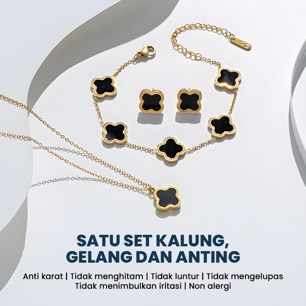 Jual X-011 / Set Lengkap Gelang Rantai Kalung Bunga Kloper Bahan ...