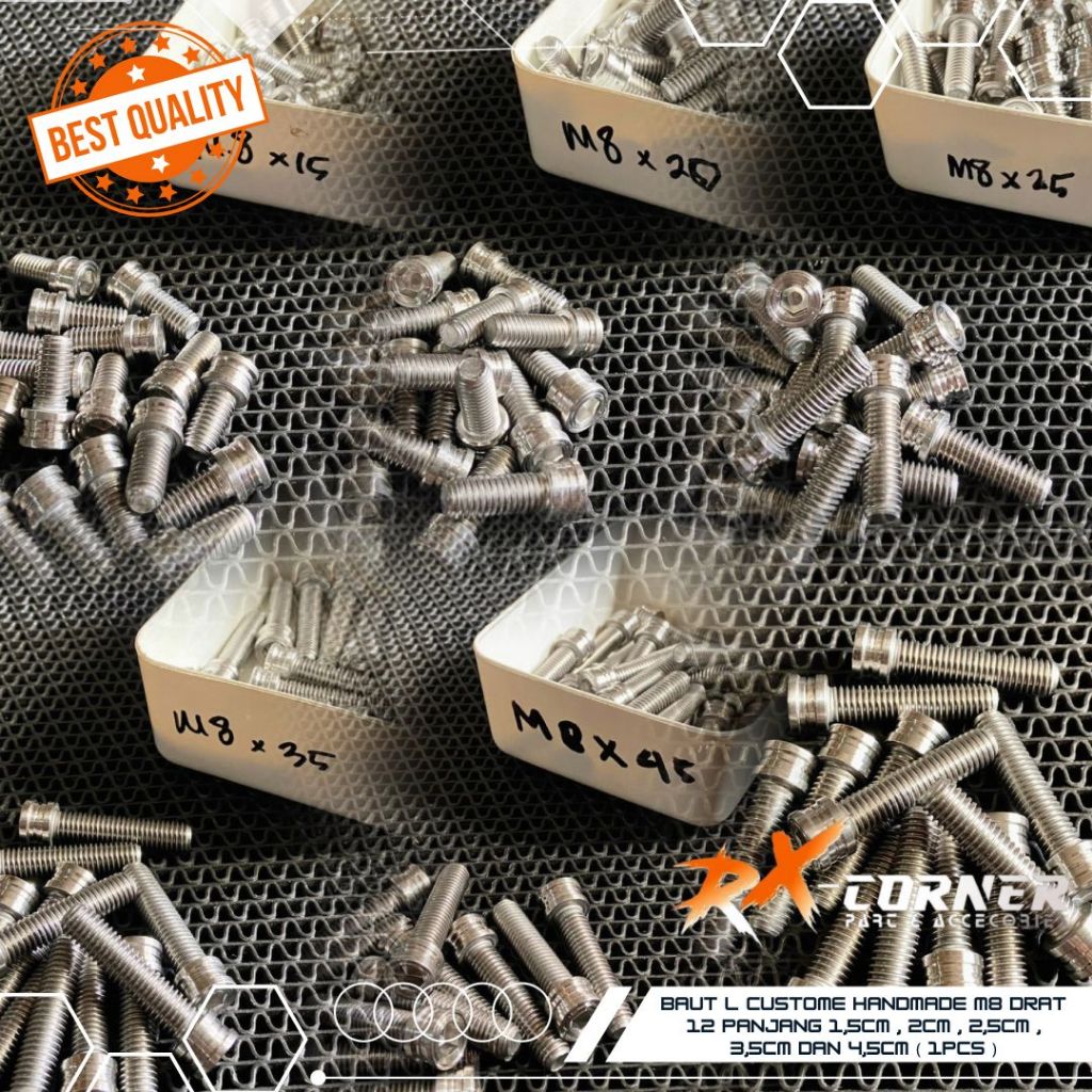 Jual baut L stainless handmade m8 baut12 drat 12 panjang 2cm 3cm 4cm 5cm 6CM | Shopee Indonesia