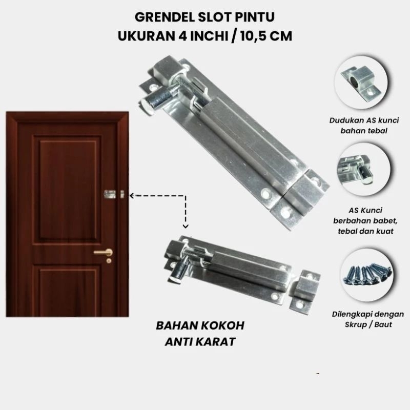 Jual Grendel slot pintu size 4 inch ( 10,5cm ) slot kunci pintu atas ...