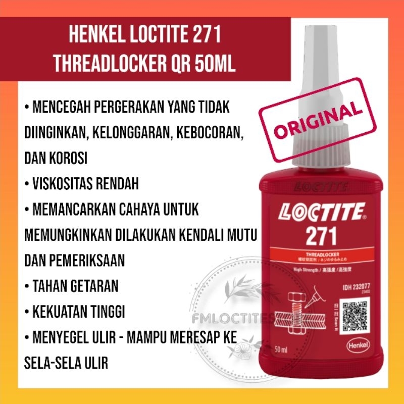 Jual HENKEL LEM BAUT BESI LOCTITE 271 THREADLOCKER HIGH STRENGTH QR 50 ...